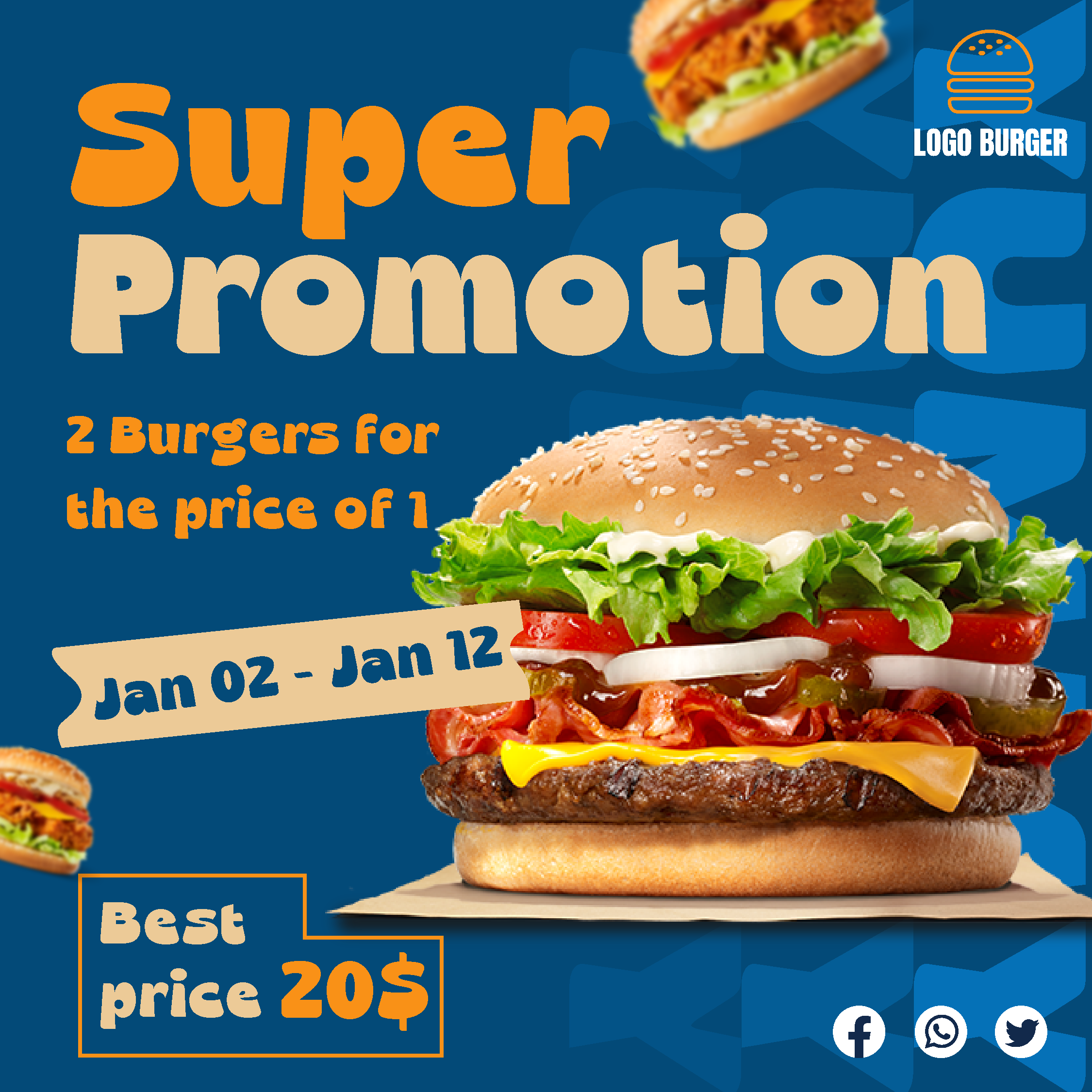 bold burger promotion social media post design