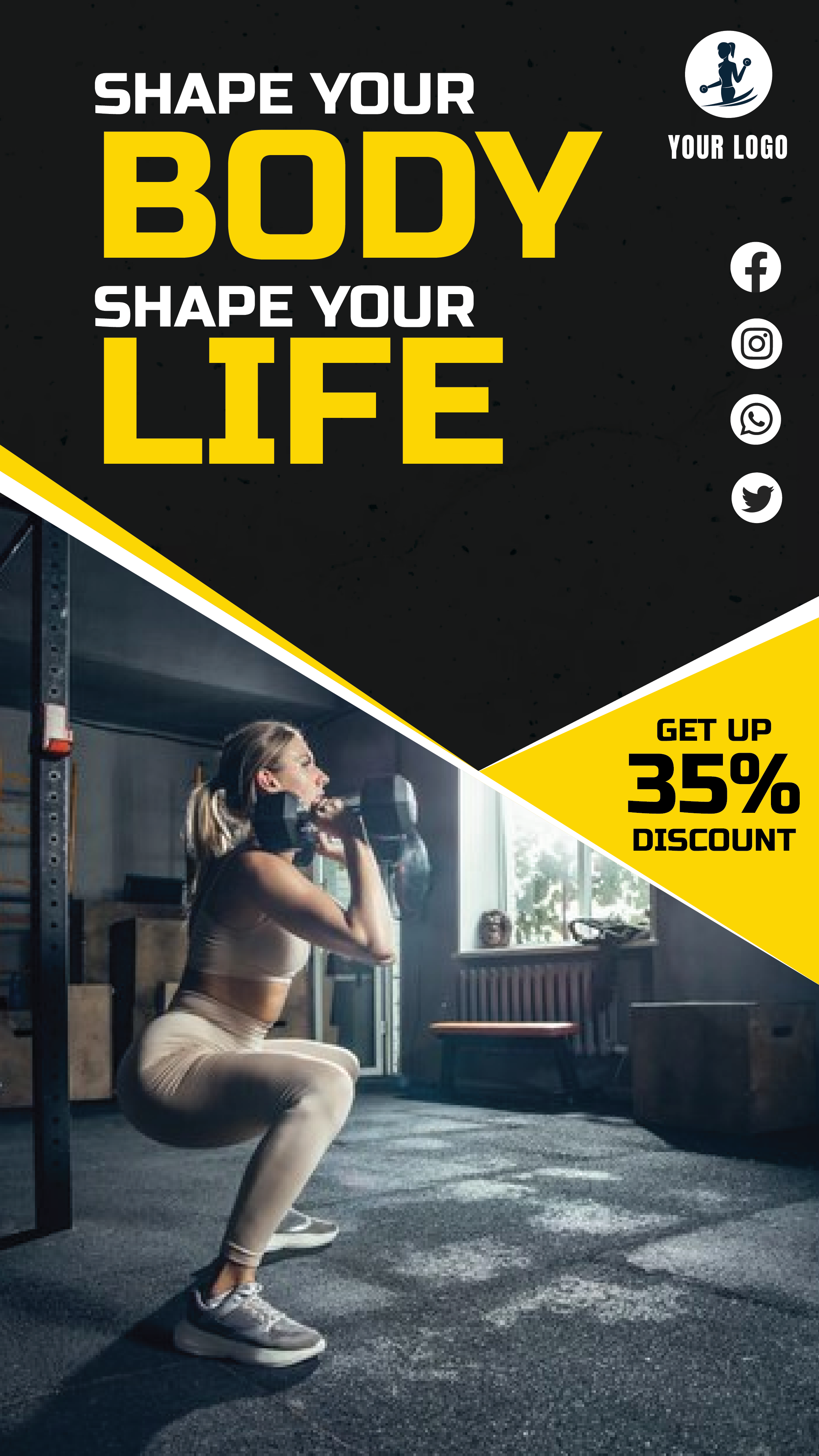 bold fitness training discount banner design