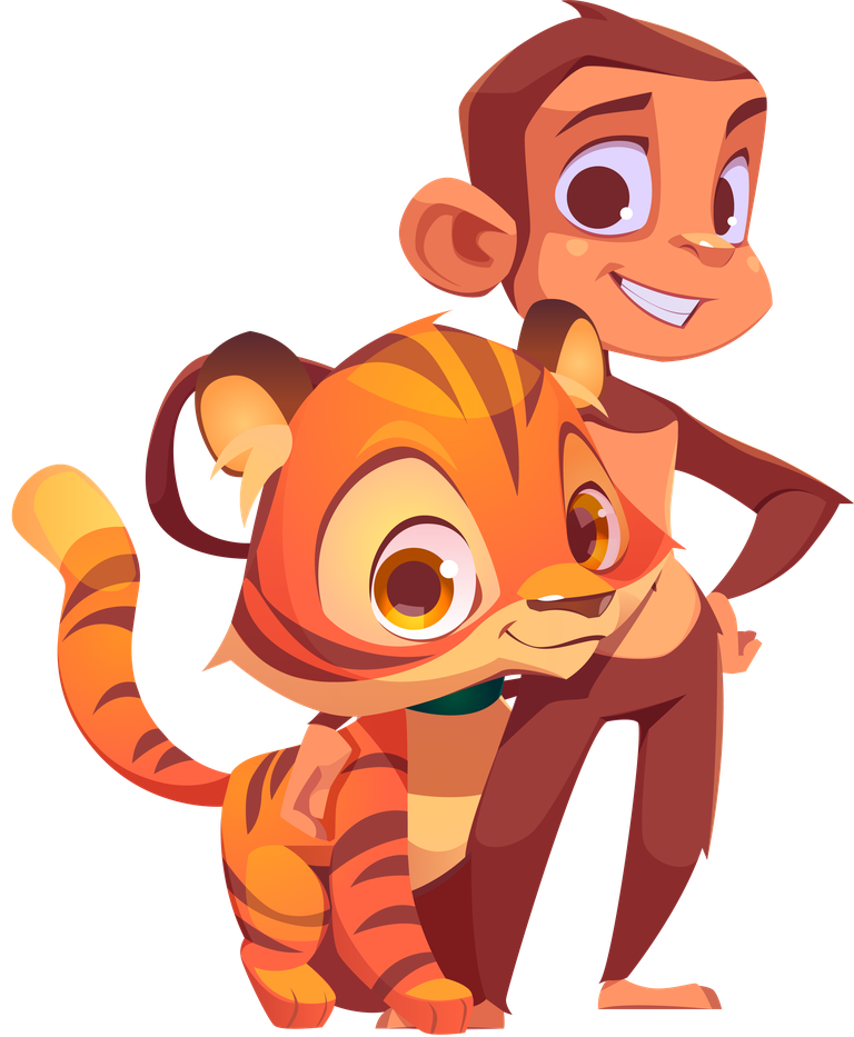 free cute tiger and monkey cute monkey t... | Magipik Free Vector