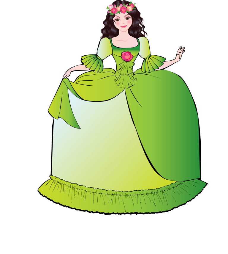 fairy beautiful princess vector with floral crown and elegant green ...