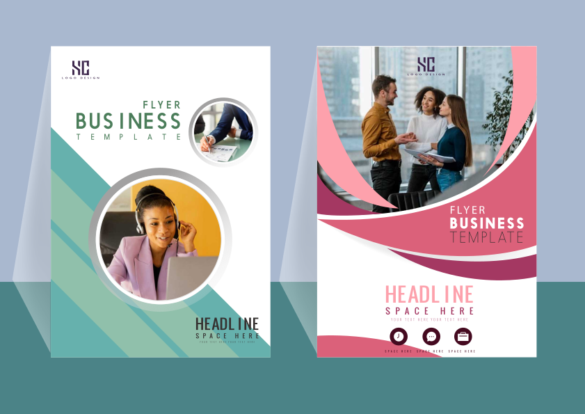 free flyer banner green pink patterns an... | Magipik Free Vector