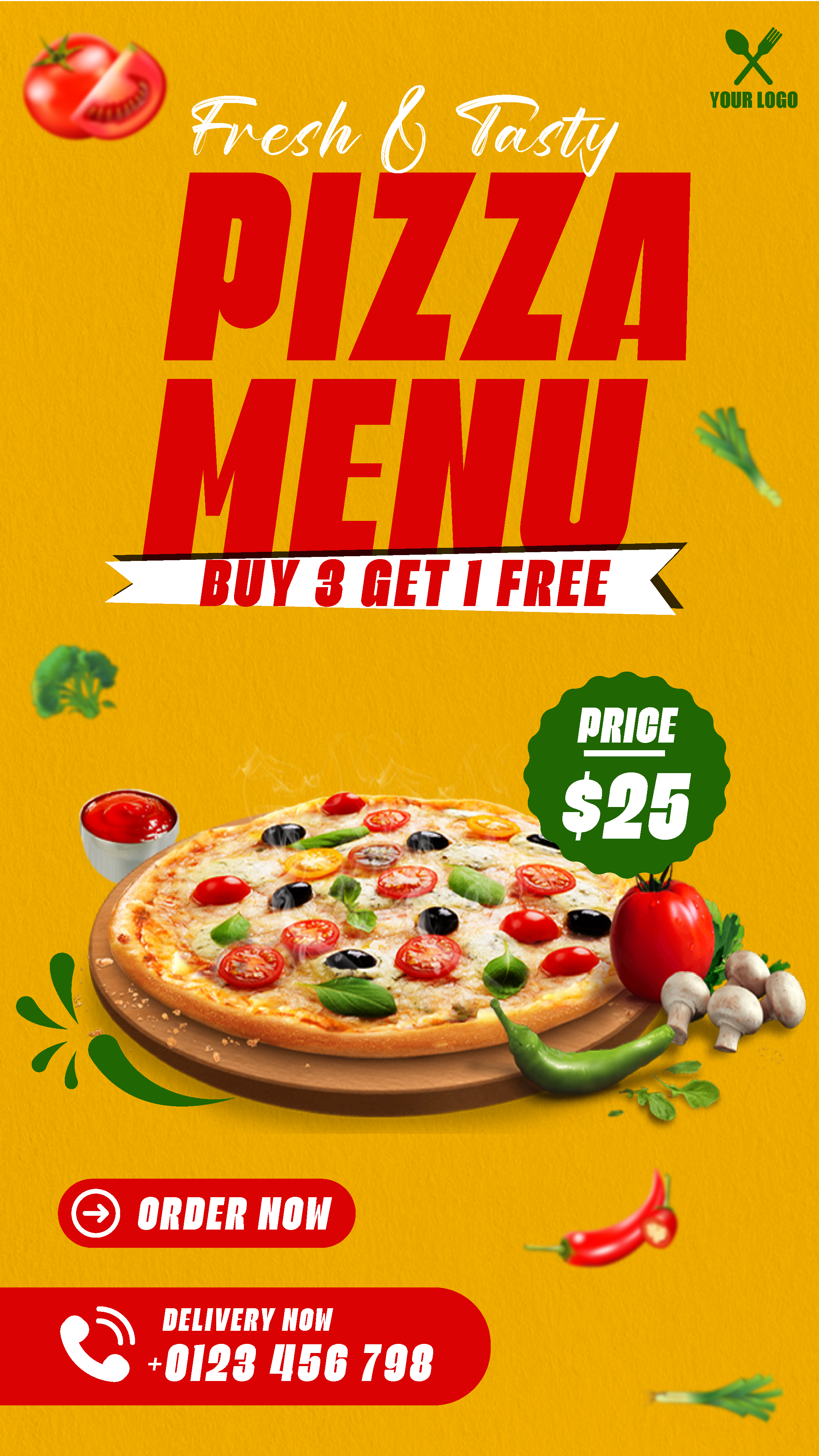fresh pizza delivery menu poster design template