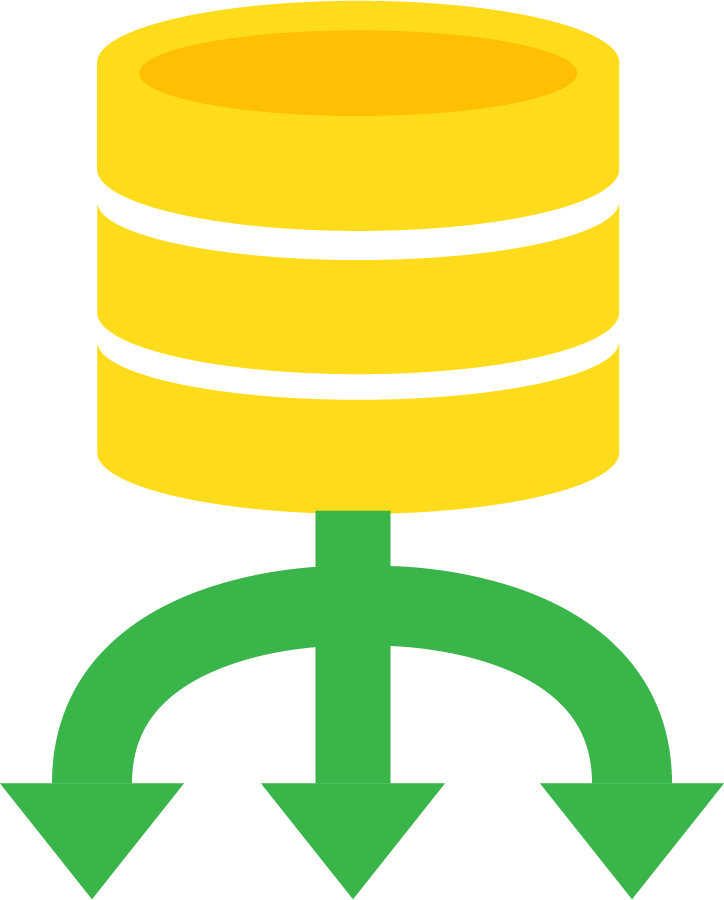 futuristic database icon with data distribution concept
