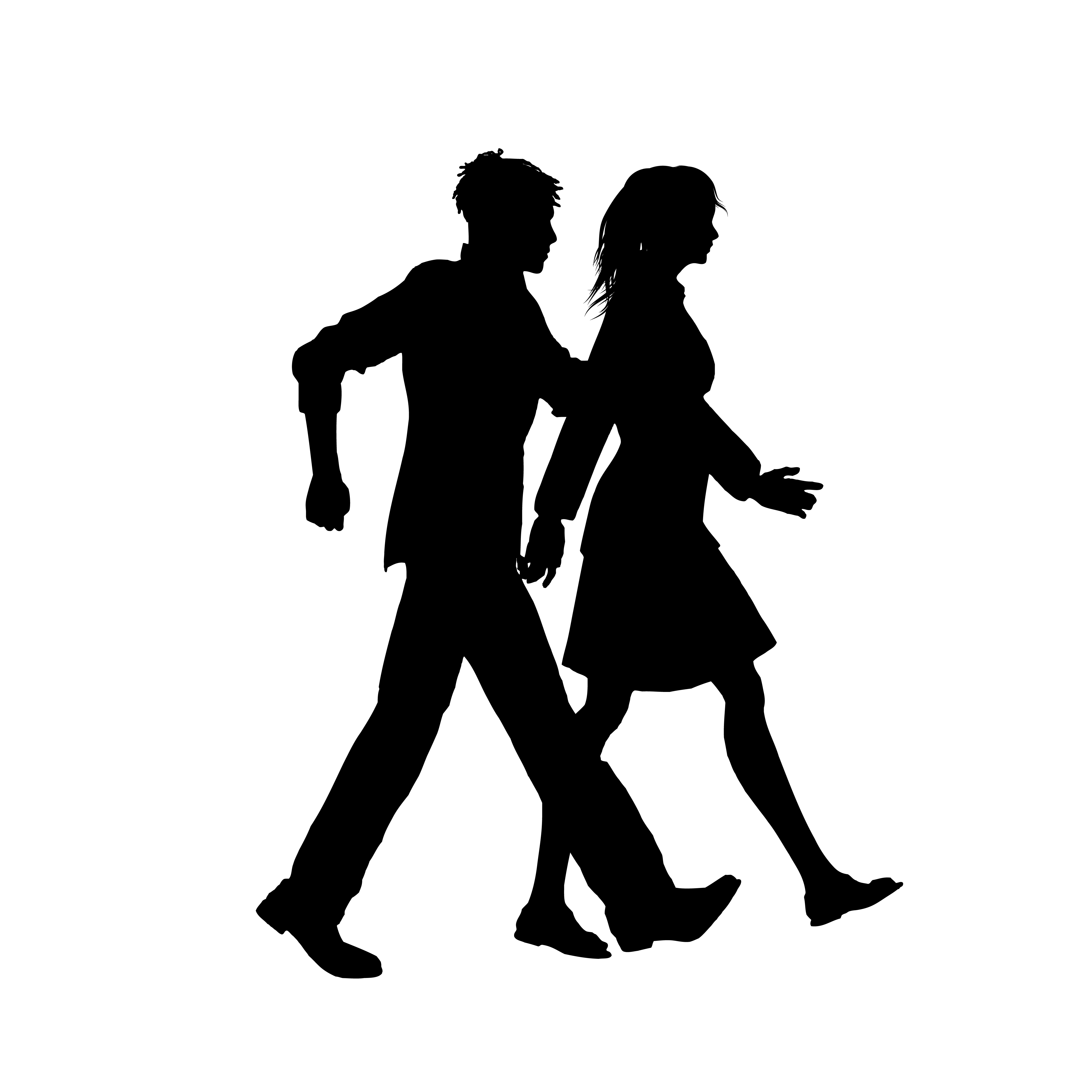 monochrome walking couple silhouette in bold style