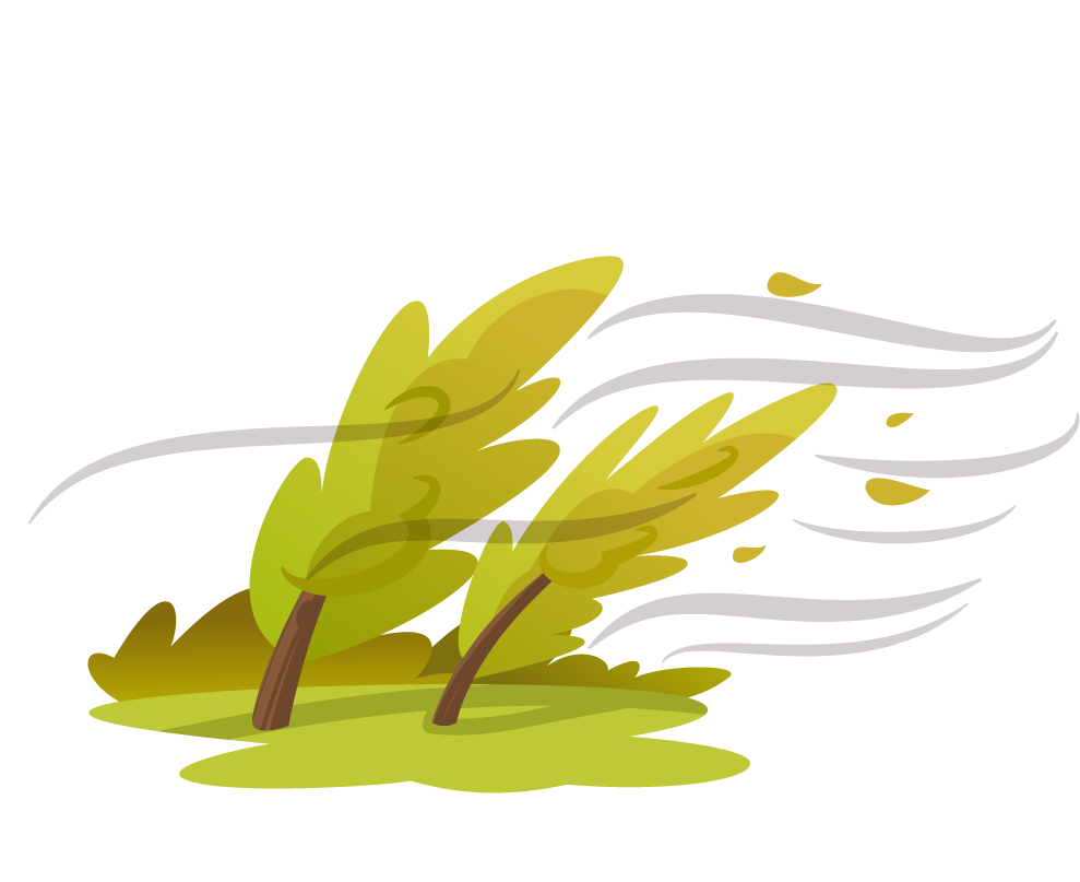 natural disasters cartoon icons featuring windswept trees and dynamic ...