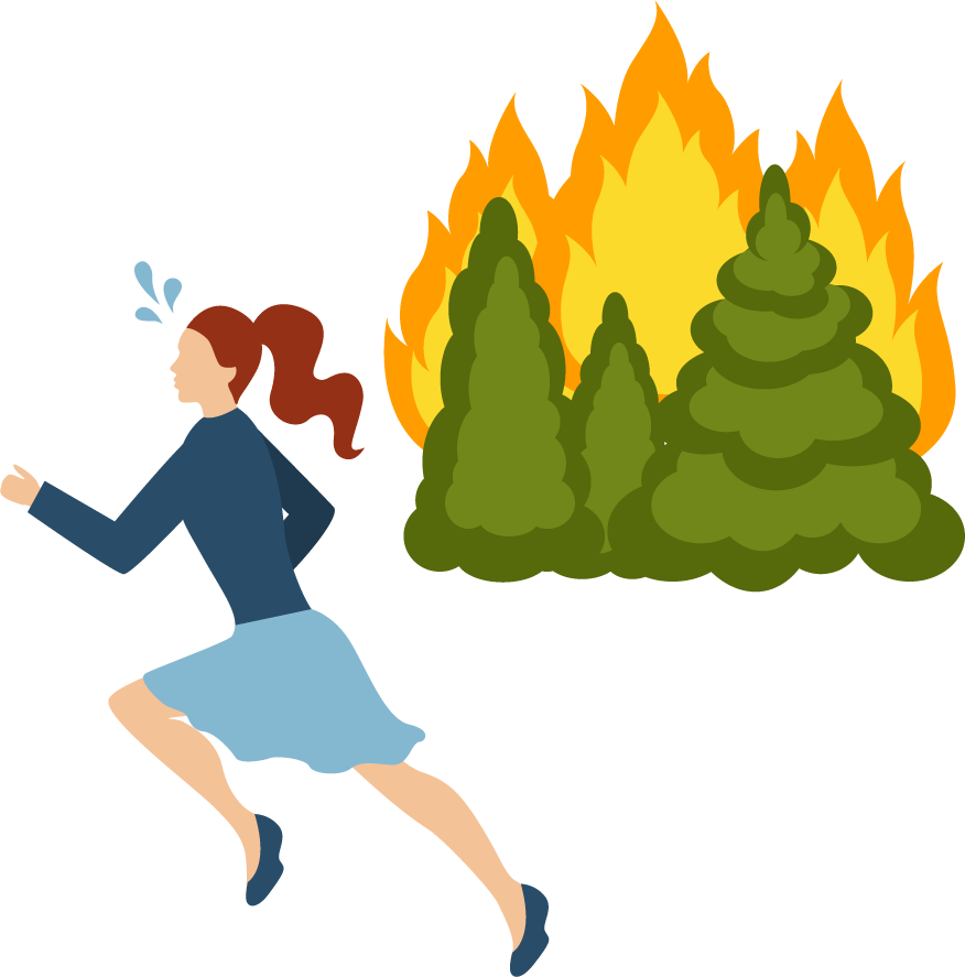 natural disasters escape images: a woman fleeing from fire with ...