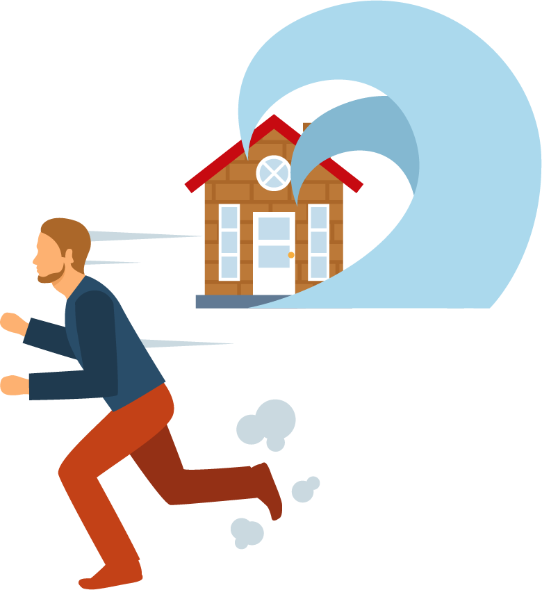 natural disasters escape images: fleeing from a tsunami towards safety ...