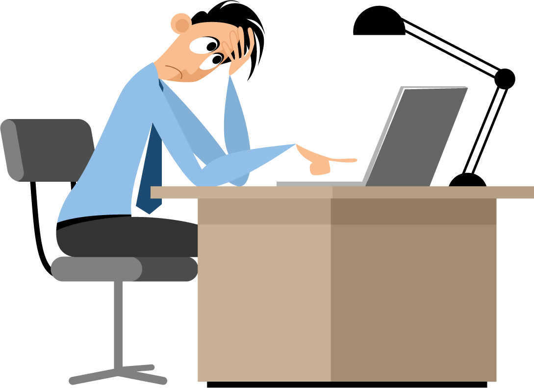 office workers cartoon design depicting stressed employee at computer ...