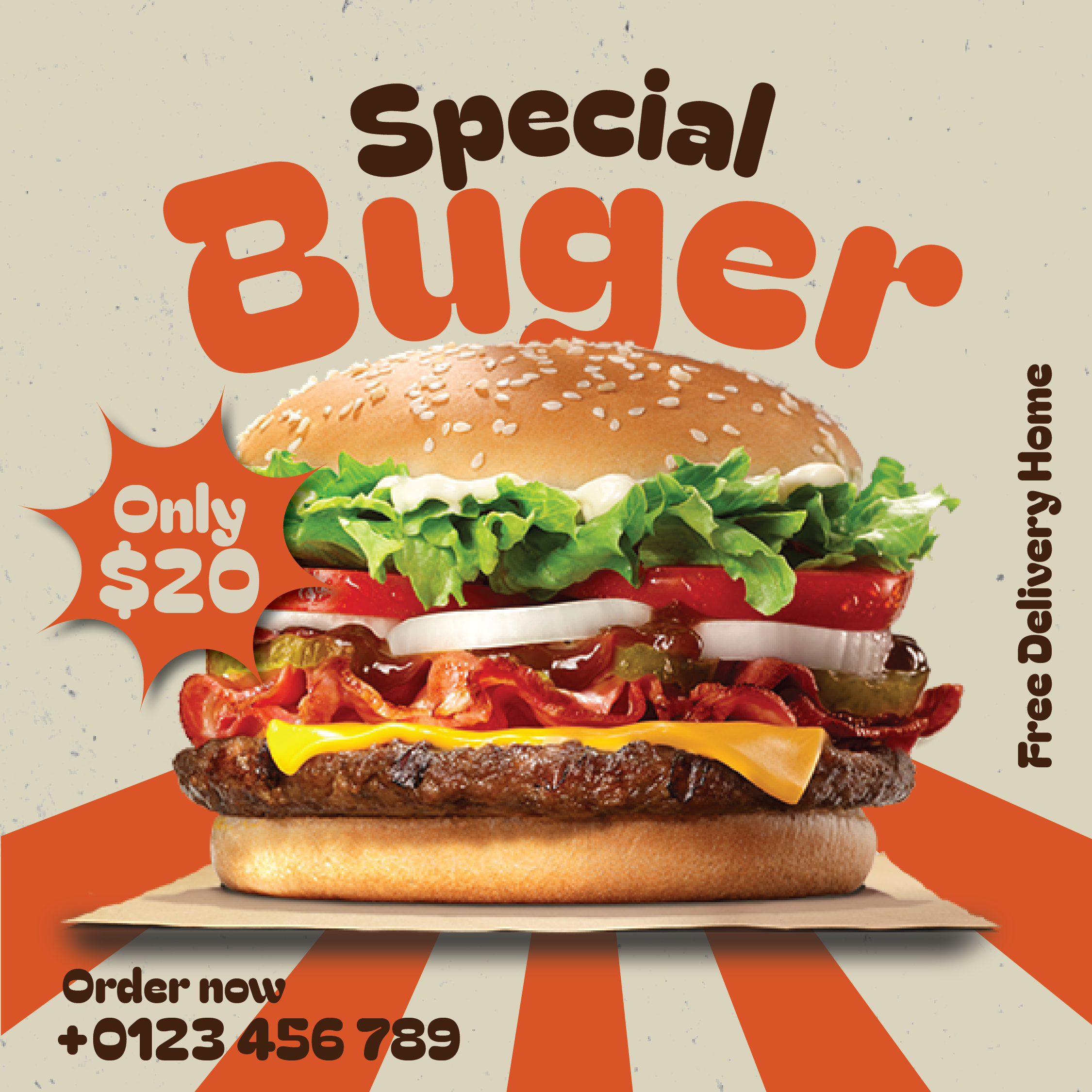 playful special burger poster design with vintage touch