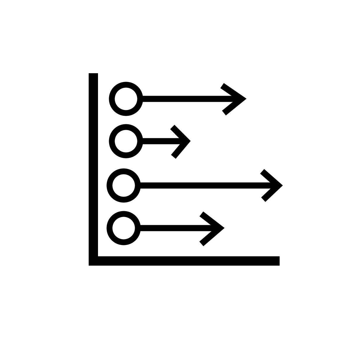 streamlined icon showing four arrows, a concise data flow diagram