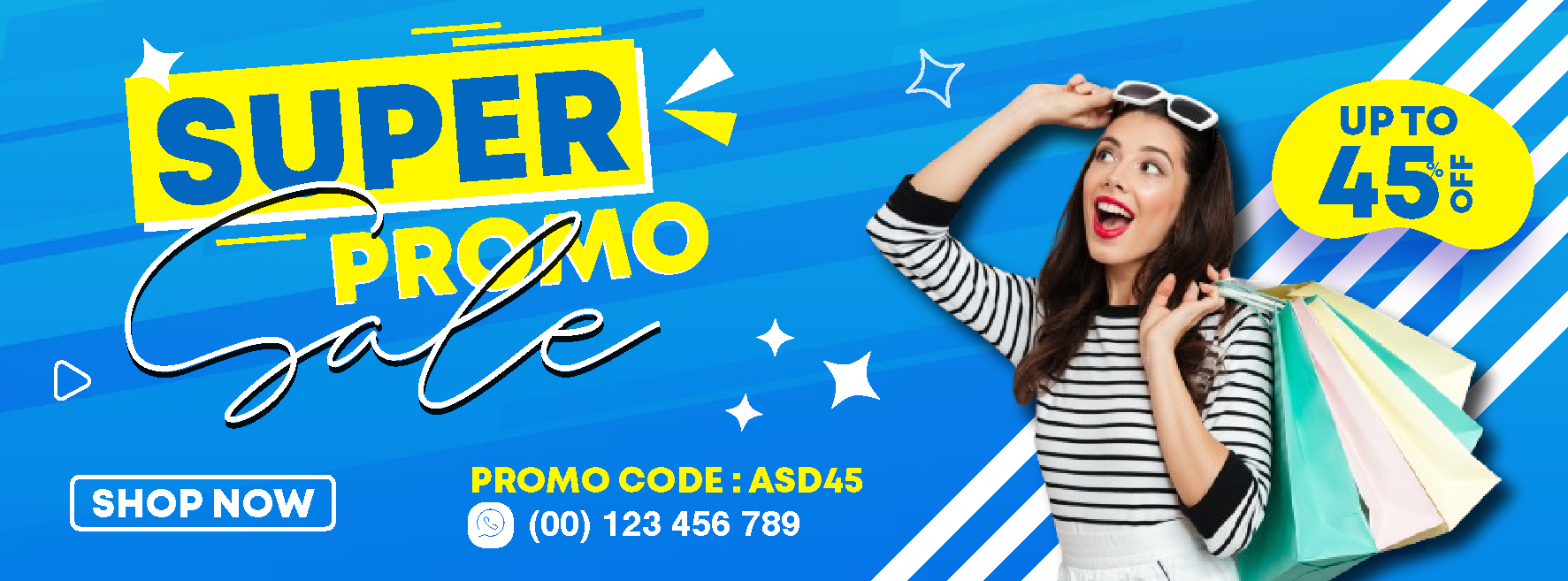 super promo sale modern banner with shopping girl