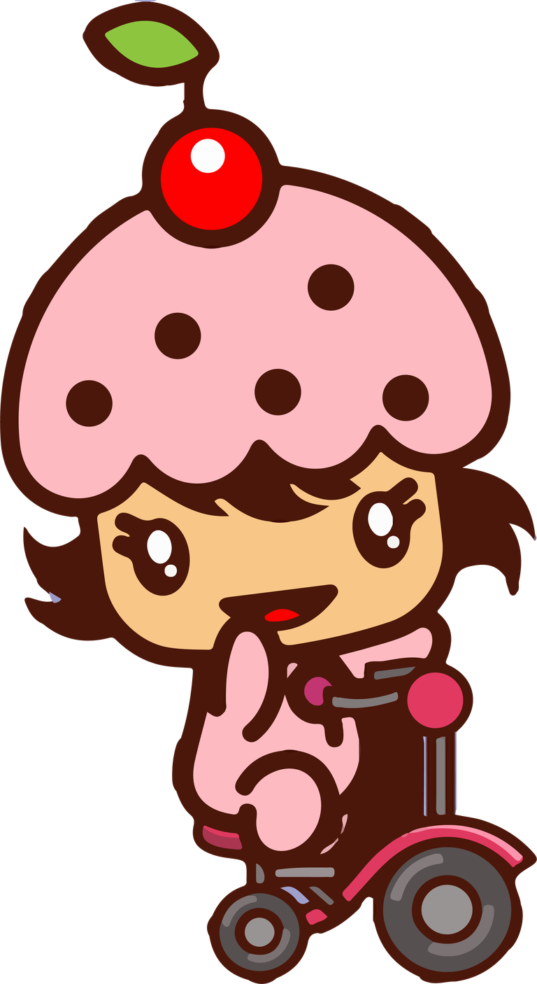 cherry bun kawaii poses on a cute scoote... | Magipik Free Vector